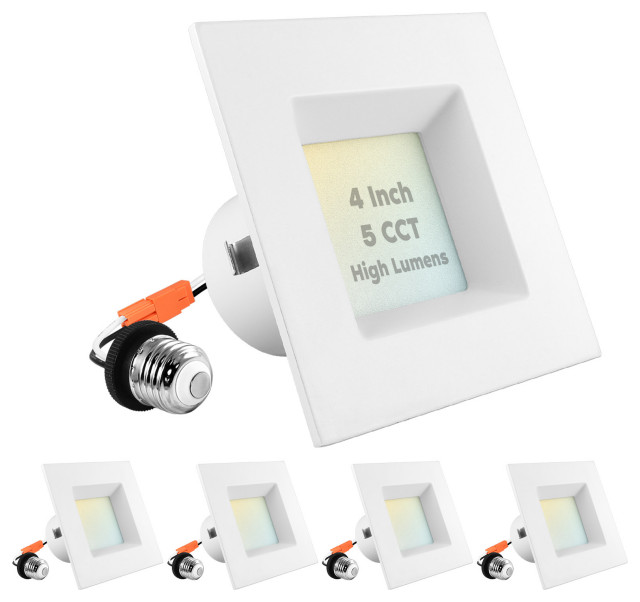 Luxrite 4" Square LED Recessed Light 14W 5 Color Option 4 Pack - Modern ...