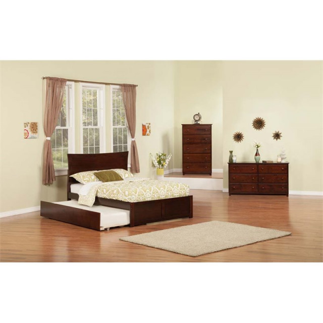 Leo & Lacey Transitional Solid Wood Twin Trundle Platform Bed in Walnut ...