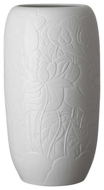 27 in. Lotus Engrave White Porcelain Vase - Asian - Vases - by ...