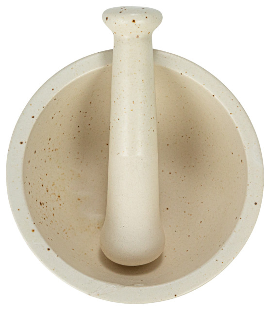 Round Stoneware Mortar and Pestle Set, White, Set of 2 - Contemporary ...