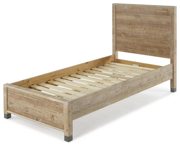 Rustic Solid Pine Platform Bed with Hardwood Frame and Panel Headboard ...
