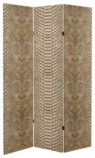 6' Tall Double Sided Tan Snake Print Canvas Room Divider - Contemporary ...