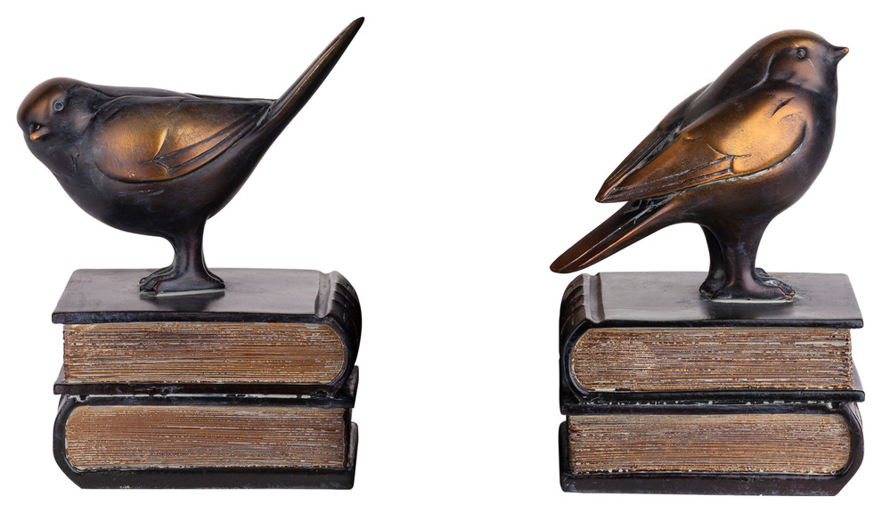 Danya B. 2-Piece Birds on Books Bookend Set - Contemporary - Bookends ...