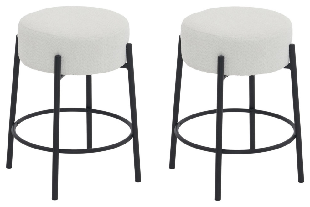 Beige Backless Bar Stools With Black Legs Set of 2 - Transitional - Bar ...