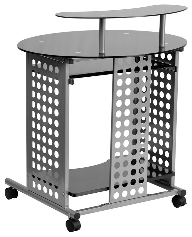Cassini Mobile Computer Desk with Black Glass Top - Contemporary ...