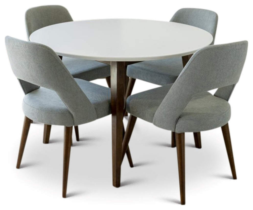 Pemberly Row 5-Piece Modern Round Dining Set w/ 4 Fabric Dining Chairs ...
