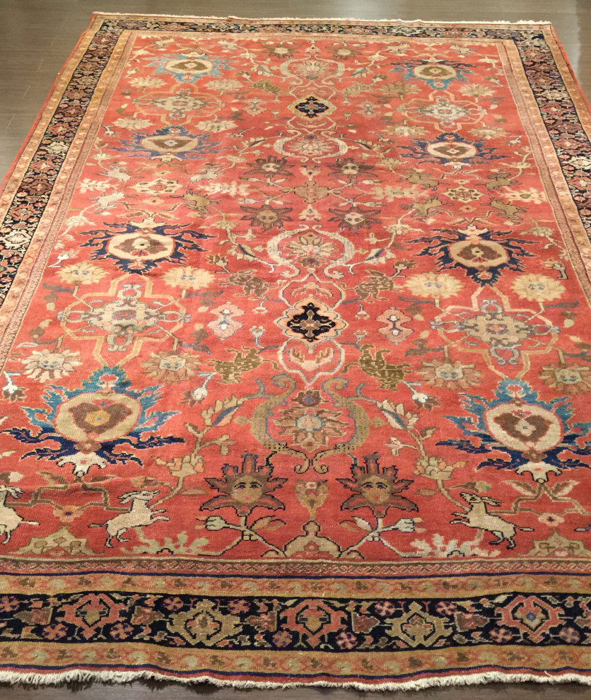 Antique Orange Persian Sultanabad Rug, 8'5x11'10 - Mediterranean - Area ...