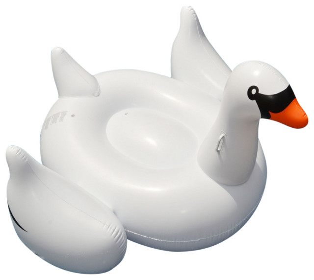 75" Inflatable White and Black Giant Swan Swimming Pool Ride-On Float ...