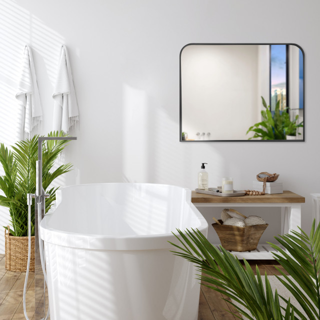 Stratton Home Decor Quinn Black Rectangular Arched Mantel Wall Mirror ...