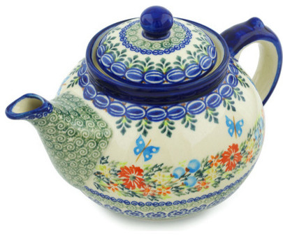 Polish Pottery 7-Cup Stoneware Tea or Coffee Pot Hand-Decorated Design ...