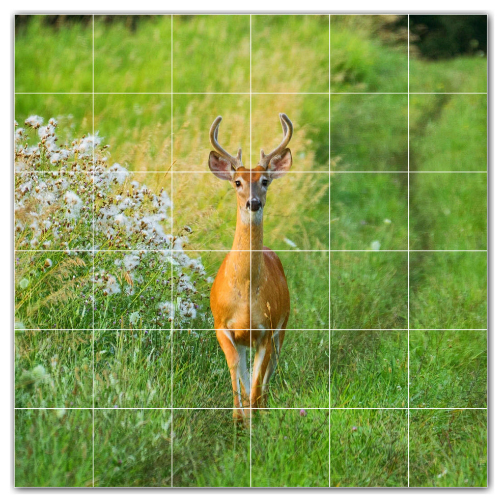 Deer Ceramic Tile Wall Mural HZ500442, 72" Wide x 72" High - Rustic ...