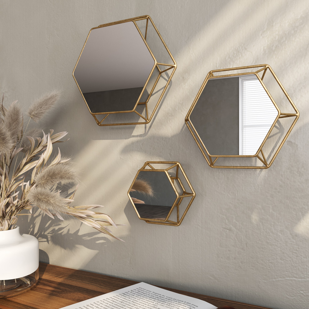 Shanton Hexagonal Wall Mirrors (Set of 3) - Contemporary - Wall Mirrors ...