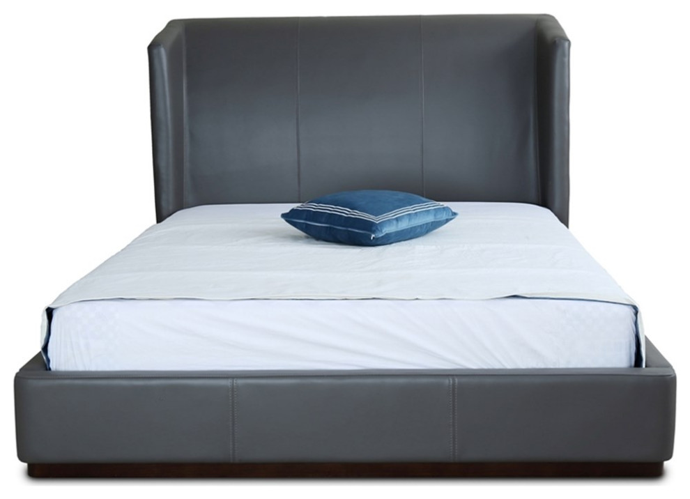 Manhattan Comfort Lenyx Faux Leather Queen Size Bed Frame in Graphite ...