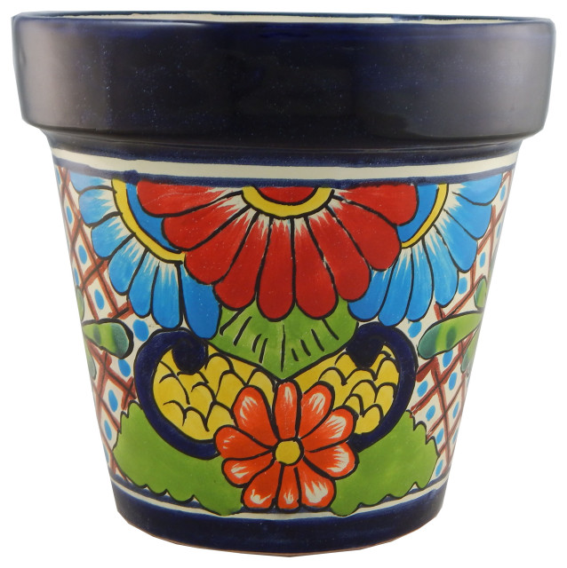 Mexican Ceramic Flower Pot Planter Folk Art Pottery Handmade Talavera ...