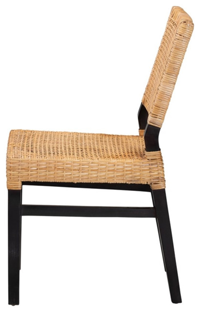 Baxton Studio Lesia Brown Rattan and Espresso Brown Mahogany Wood ...