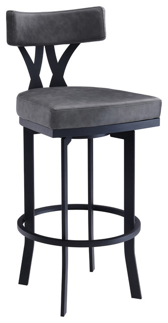 Natalie 30" Gray Faux Leather Swivel Bar Stool With Black Finish ...