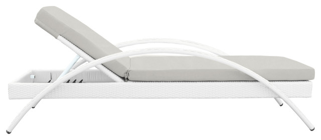 Aloha Adjustable Patio Chaise Lounge Chair, White Wicker and Gray ...