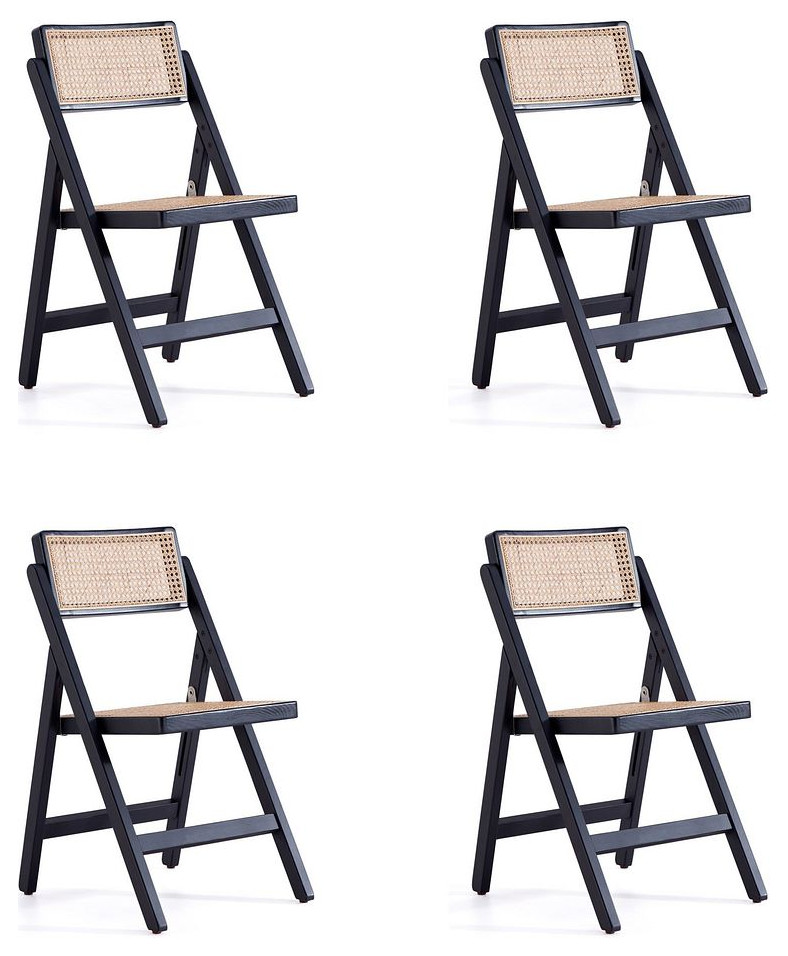 Pullman Folding Dining Chair, Black and Natural Cane Set of 4 ...