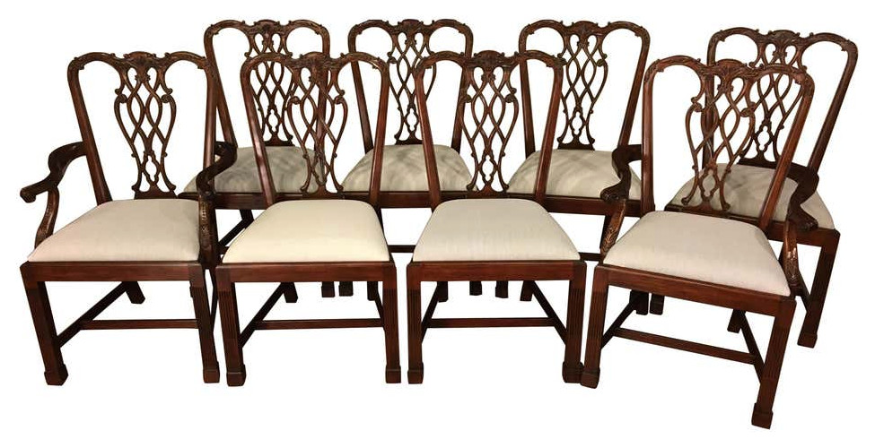 Eight Straight Leg Chippendale Dining Chairs by Leighton Hall ...