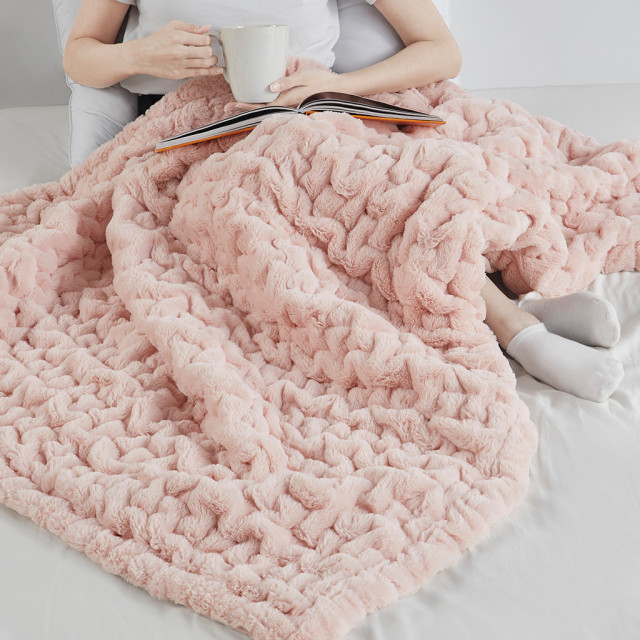Madison Park Ruched Fur Throw, Blush - Contemporary - Throws - by ...