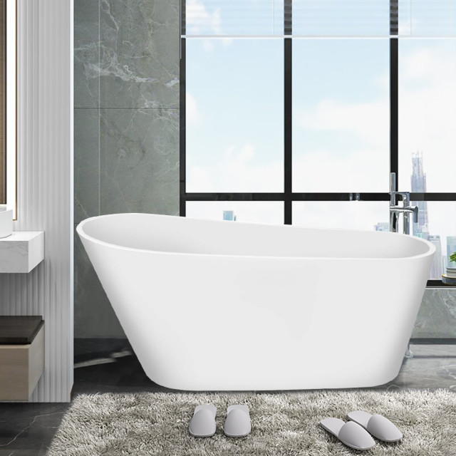 Mokleba 63-inx 29-in Freestanding Soaking Acrylic Bathtub,White ...