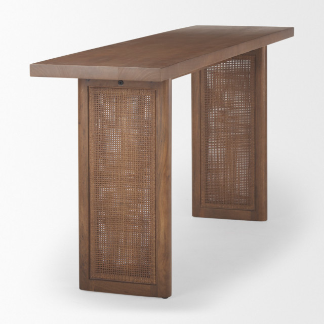 Grier Medium Brown Solid Wood & Cane Console Table - Tropical - Console Tables - by Mercana | Houzz