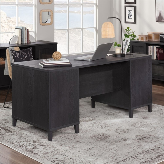 Pemberly Row Contemporary Engineered Wood Executive Desk in Raven Oak ...