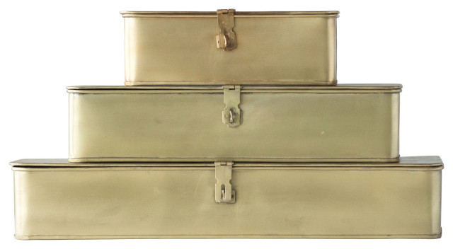 3-Piece Square Decorative Metal Boxes With Gold Finish - Contemporary ...