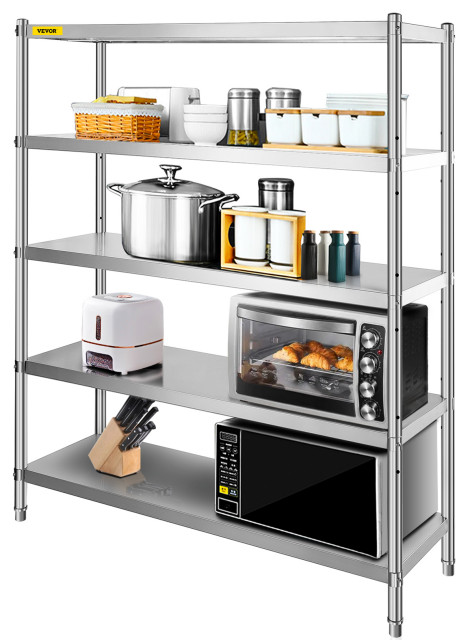 VEVOR Shelving Unit Storage Shelves 60x18.5" 5-Tier Stainless Steel ...