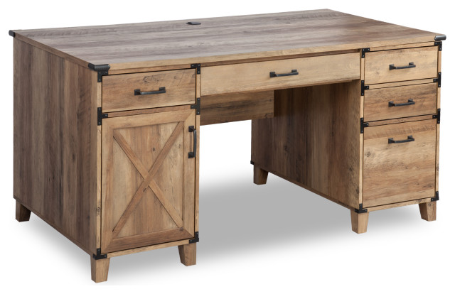 Oxford 59" Wide 4 Drawer Wooden Farmhouse Computer Executive Desk in ...