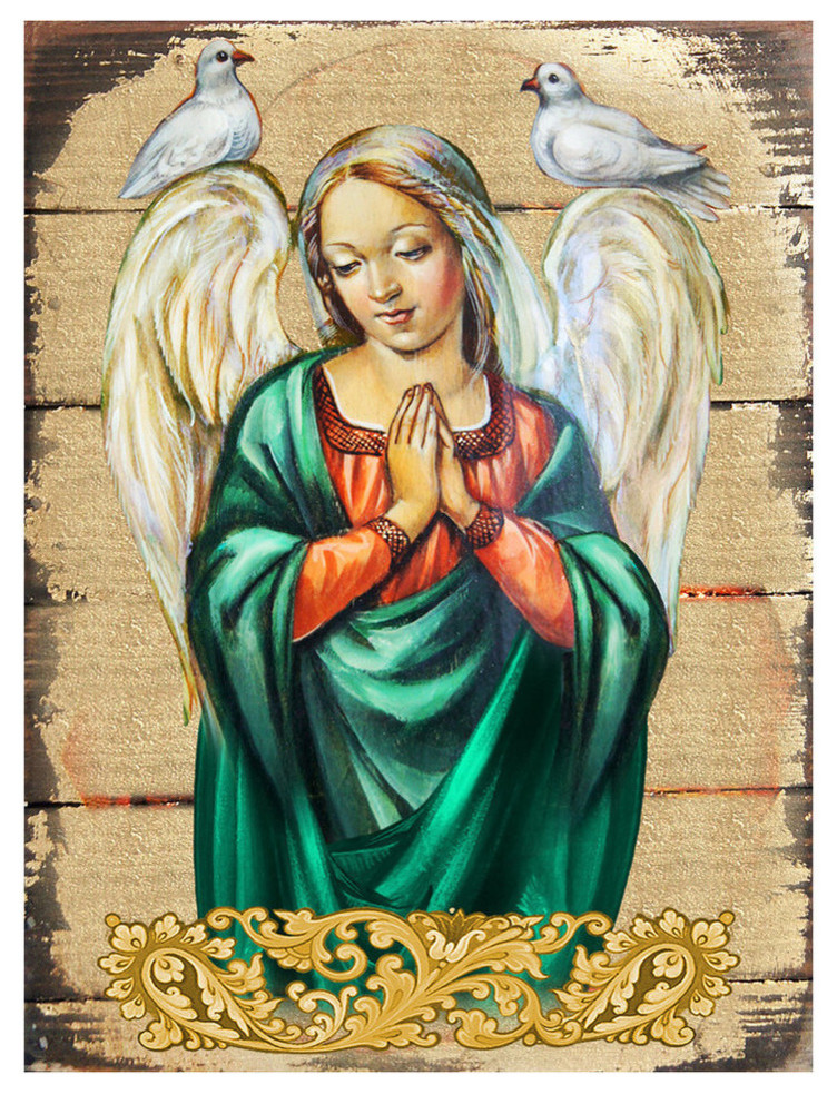 Icon Praying Angel Wall Art On Wood, 8 Inch - Traditional - Prints And ...