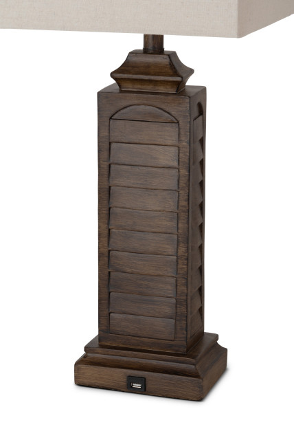 Set of 2 Brown Louver Base Table Lamps With USB - Transitional - Lamp ...