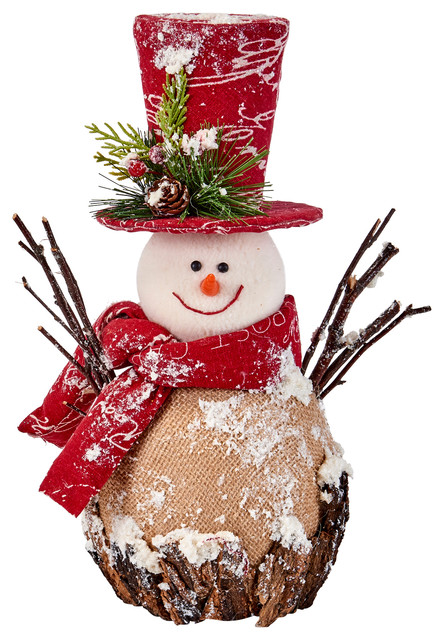 Iced Burlap Snowman, 11" - Traditional - Holiday Accents And Figurines ...