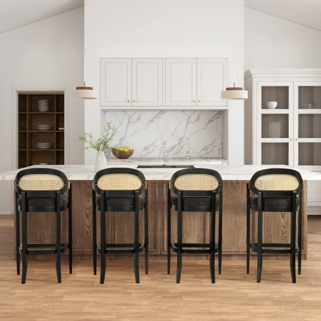 Americana Mid-Century Modern Rattan Cane Back Stool, 30.5" Bar Height ...