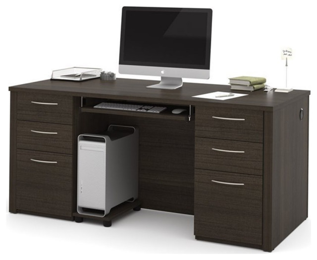 Bestar Embassy 66" Executive Desk in Dark Chocolate - Transitional ...