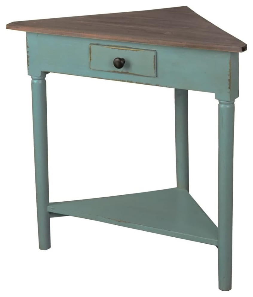 Beach Blue Shabby Chic Corner Table with Raftwood Top and Storage ...