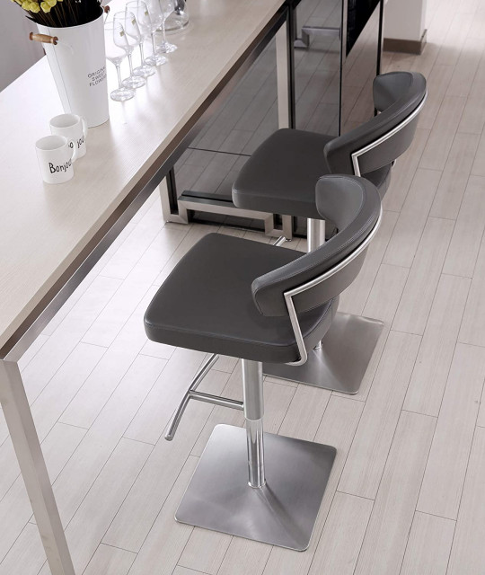 Sleek Stainless Steel Bar Stool, Modern Style with Faux Leather Seat ...