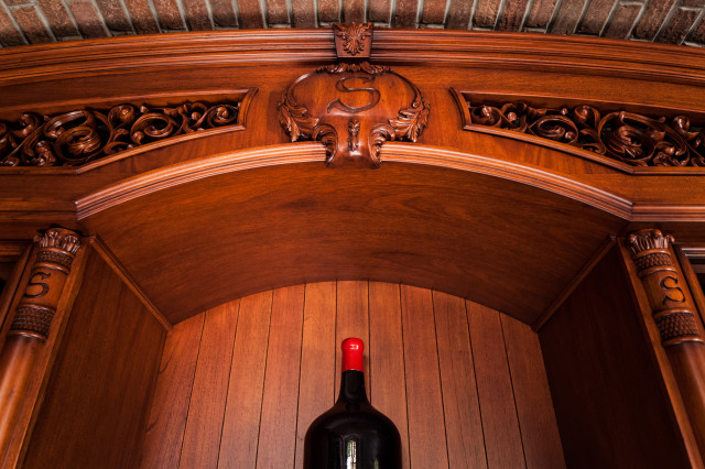 Vineyard inspired light mahogany wine cellar Franklin Lakes, NJ ...