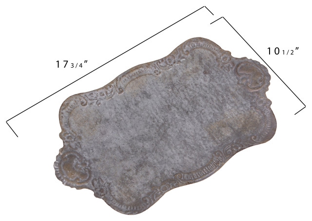 Decorative Metal Tray With Distressed Gray Finish - French Country ...
