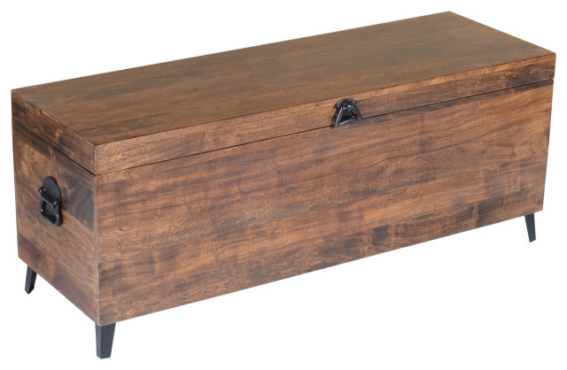 Landon Solid Acacia Hardwood 45'' Storage Trunk Chest, 45" - Industrial ...