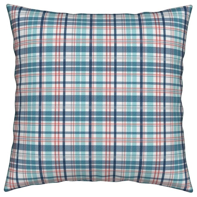 Nautical Red Plaid Throw Pillow, Cover + Insert - Farmhouse - Outdoor ...