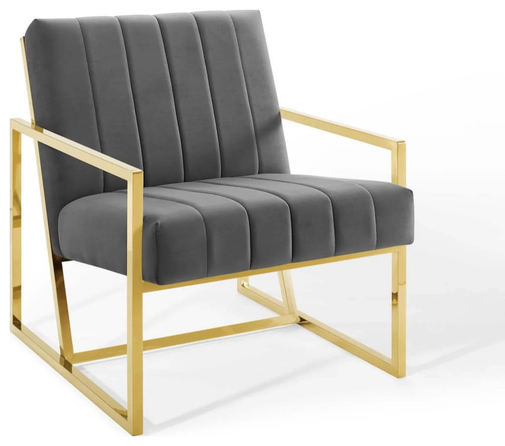 Evan Charcoal Channel Tufted Performance Velvet Armchair - Contemporary ...