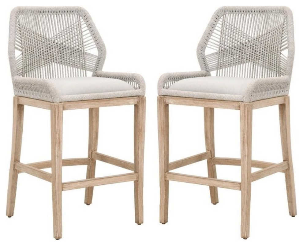 Home Square 2 Piece 30" Upholstered Bar Stool Set in Taupe and White ...