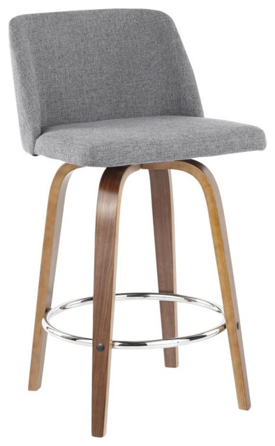 Lumisource Toriano Mid-Century Modern Counter Stool, Walnut/Gray, Set ...