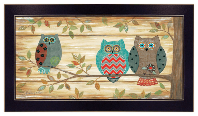 Three Wise Owls 1 Black Framed Print Wall Art - Contemporary - Prints ...