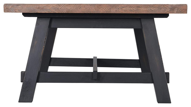 Industrial Coffee Table, Angled Legs and Rectangular Wooden Top, Rustic ...