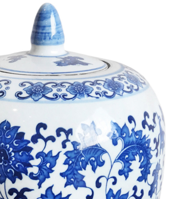 White & Blue Ceramic Jar w/Lid - Asian - Decorative Jars And Urns - by ...
