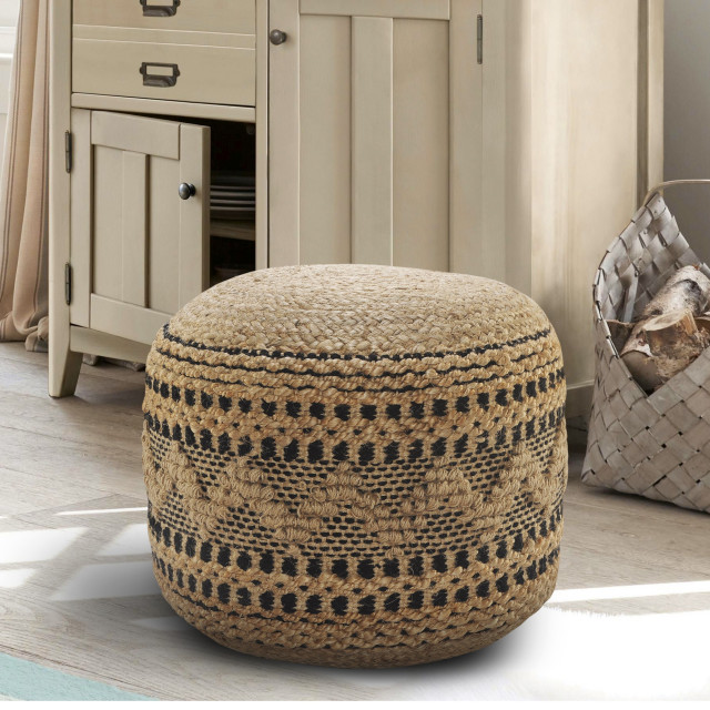 Handcrafted Black Chevron Natural Jute Pouf - Beach Style - Floor Pillows And Poufs - by LR Home ...