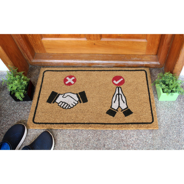 Natural Machine Tufted No Handshake Doormat, 18" x 30", 18" x 30 ...