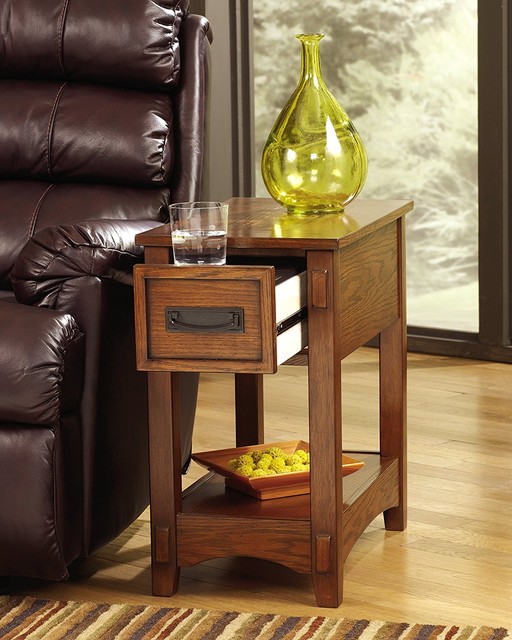 Contemporary Breegin Chair side End Table, 1 Drawer, Brown ...